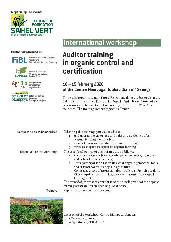 FiBL - Registration for Auditor training in organic control and ...